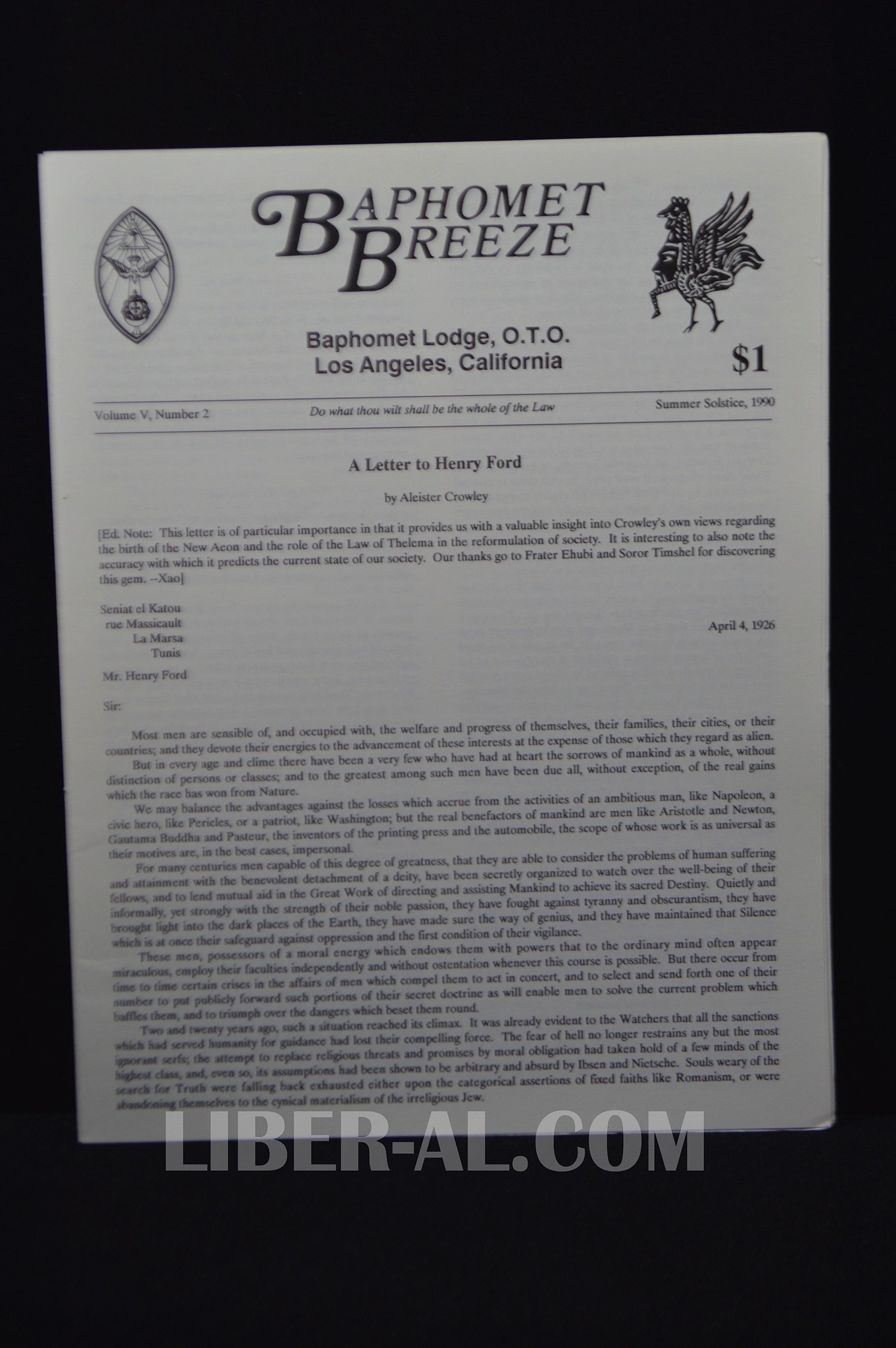 Baphomet Breeze Volume V, Number 2 – Summer Solstice, 1990 ev – Liber ...