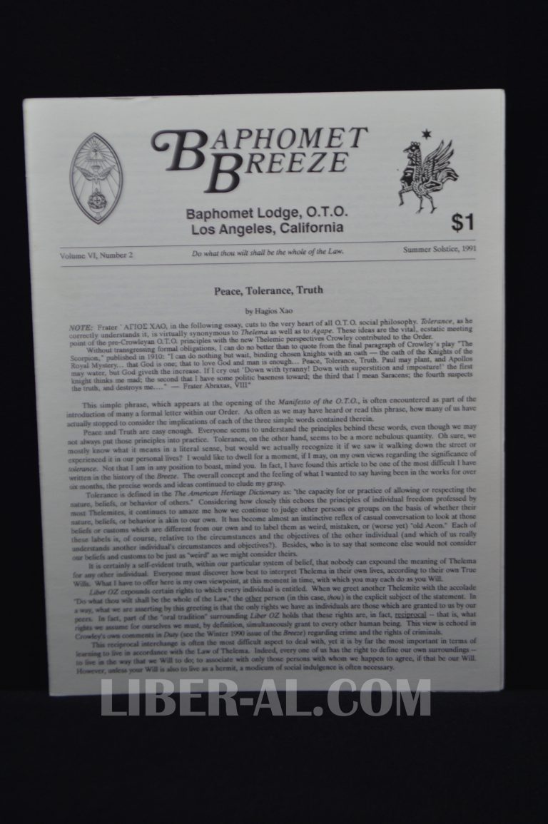Baphomet Breeze Volume VI, Number 2 – Summer Solstice, 1991 ev – Liber ...