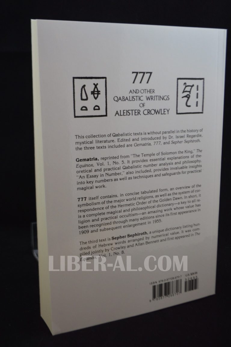 777 And Other Qabalistic Writings Of Aleister Crowley, Including ...